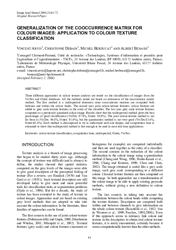 (PDF) Generalization of the Cooccurrence Matrix for Colour Images: Application to Colour Texture ...