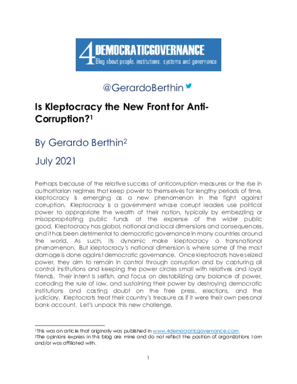(PDF) Is Kleptocracy the New Front for Anti-Corruption?