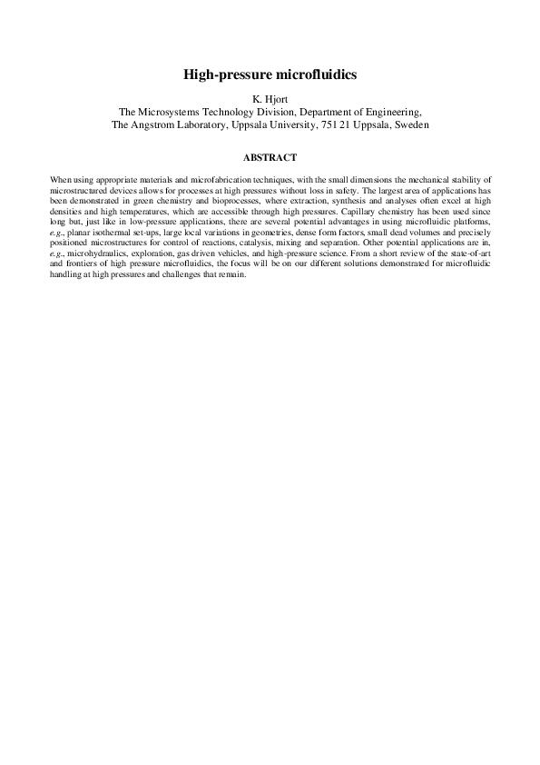 (PDF) High-pressure microfluidics
