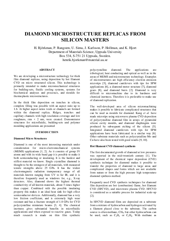 (PDF) Diamond microstructure replicas from silicon masters