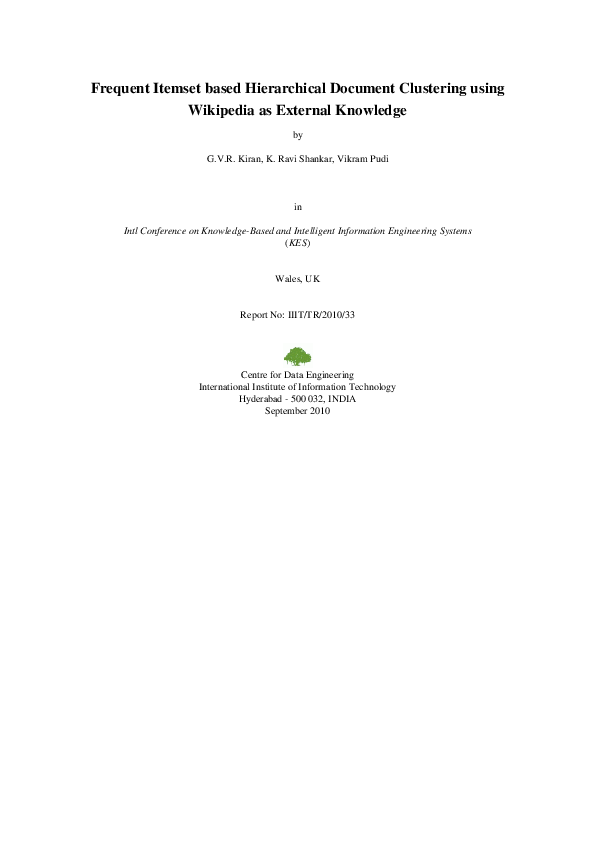 (PDF) Frequent Itemset Based Hierarchical Document Clustering Using Wikipedia as External Knowledge