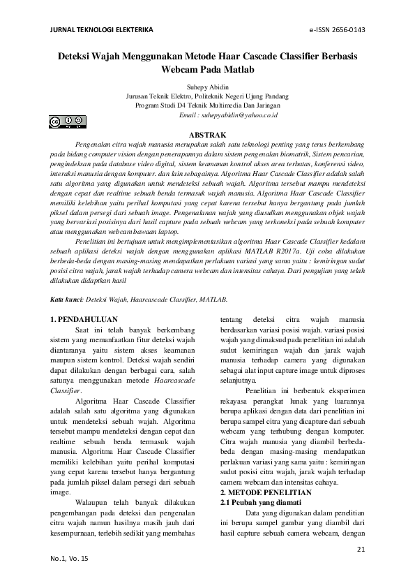 (PDF) Deteksi Wajah Menggunakan Metode Haar Cascade Classifier Berbasis ...