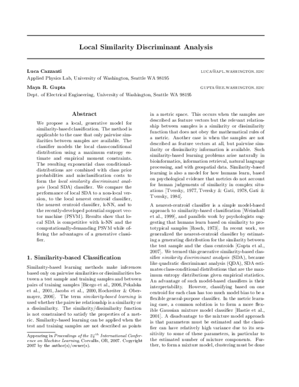 (PDF) Local similarity discriminant analysis