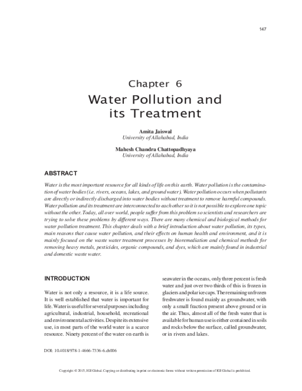 (PDF) Water Pollution and its Treatment