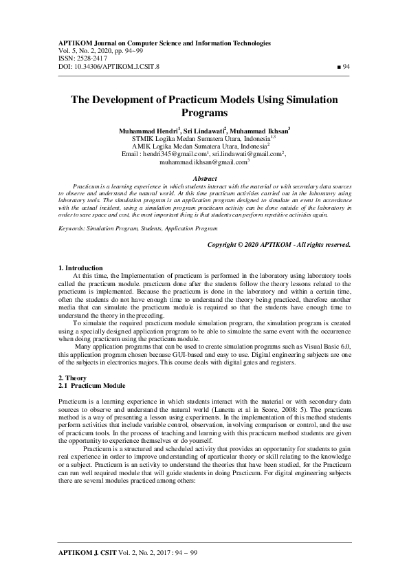 (PDF) The Development of Practicum Models Using Simulation Programs