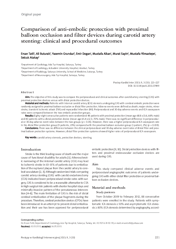 (PDF) Comparison of Anti- Embolic Protection with Proximal Balloon ...