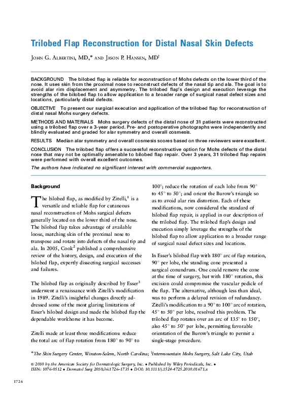 (PDF) Trilobed Flap Reconstruction for Distal Nasal Skin Defects