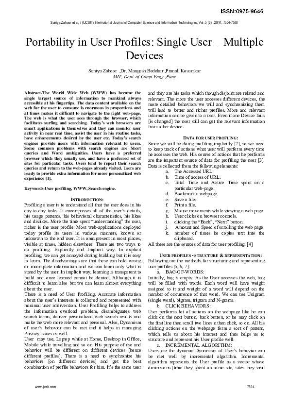 (PDF) Portability in User Profiles : Single User – Multiple Devices