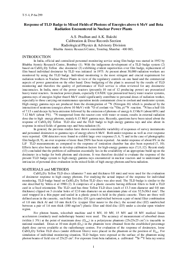(PDF) TLD Badges Response to High-Energy Radiation