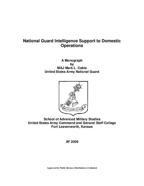 (PDF) National Guard Intelligence Support to Domestic Operations