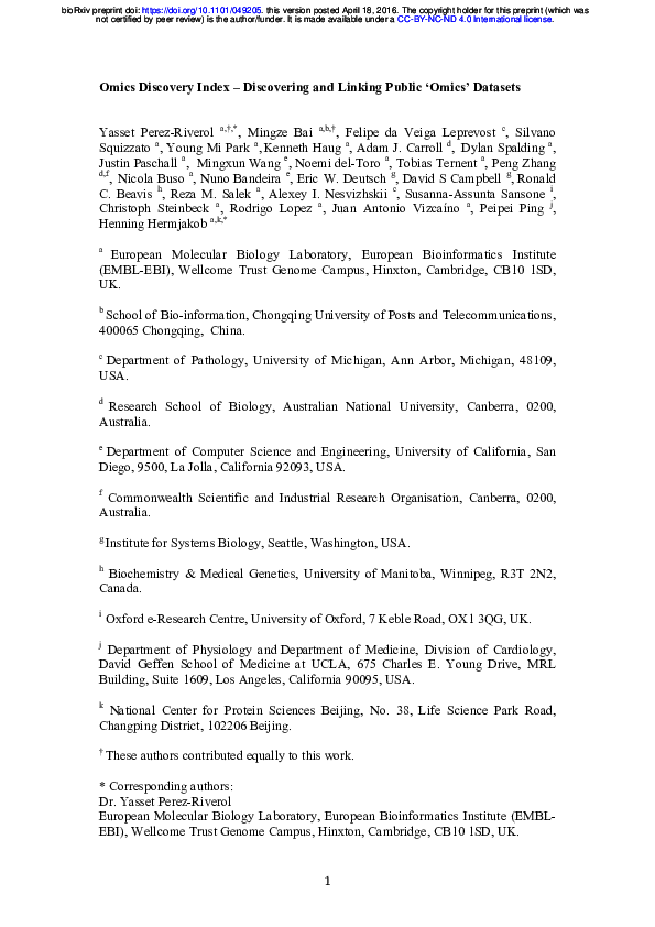 (PDF) Omics Discovery Index - Discovering and Linking Public Omics Datasets | Yasset Perez ...