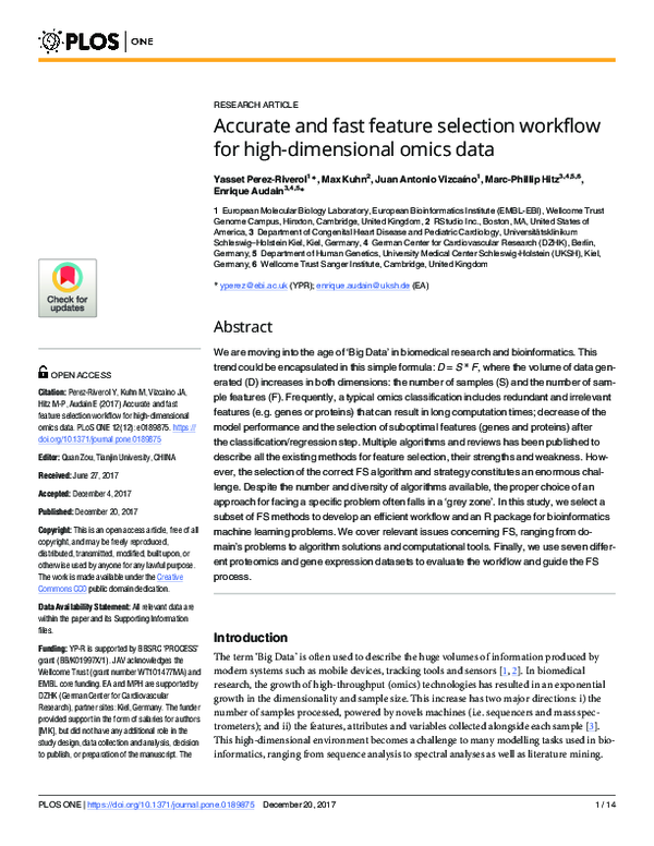 (PDF) Accurate And Fast Feature Selection Workflow For High-Dimensional Omics Data