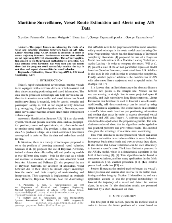 (PDF) Maritime surveillance, vessel route estimation and alerts using ...