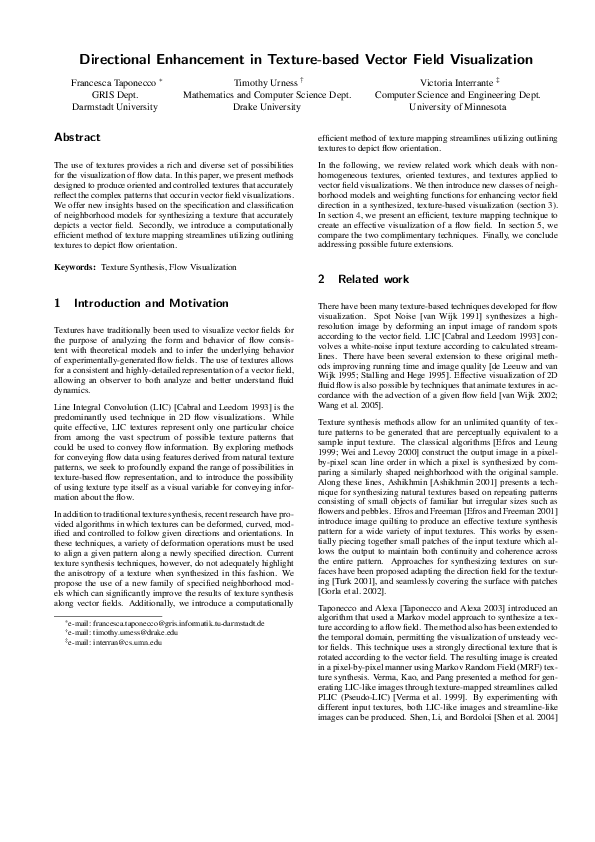 Pdf Directional Enhancement In Texture Based Vector Field Visualization