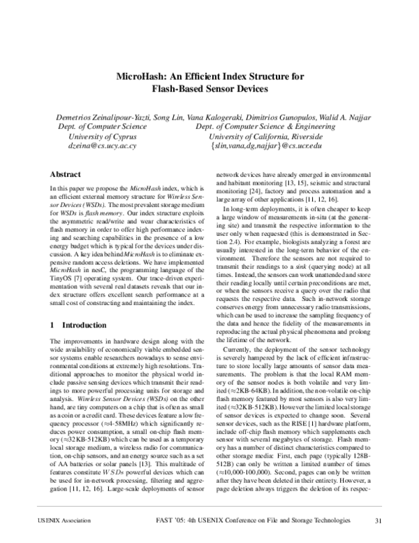 (PDF) MicroHash: Efficient Indexing for Flash Sensors