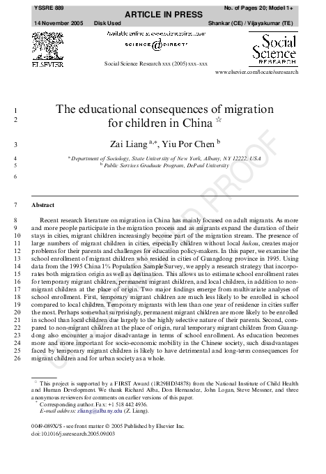 (PDF) The educational consequences of migration for children in China