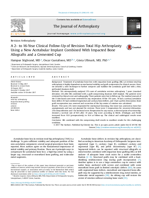 (PDF) A 2- to 16-Year Clinical Follow-Up of Revision Total Hip ...