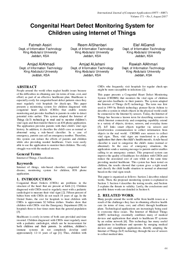 (PDF) Congenital Heart Defect Monitoring System for Children using ...