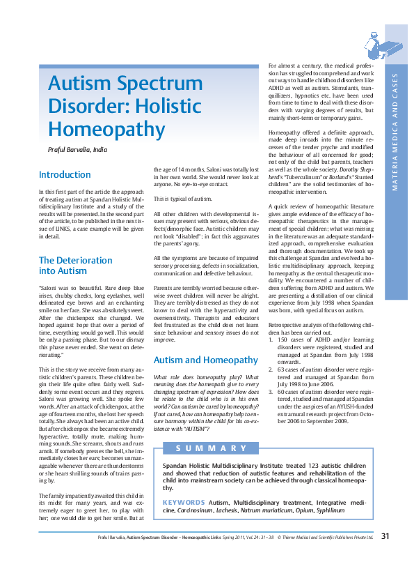 (PDF) Autism Spectrum Disorder- Holistic Homoeopathy , part – II