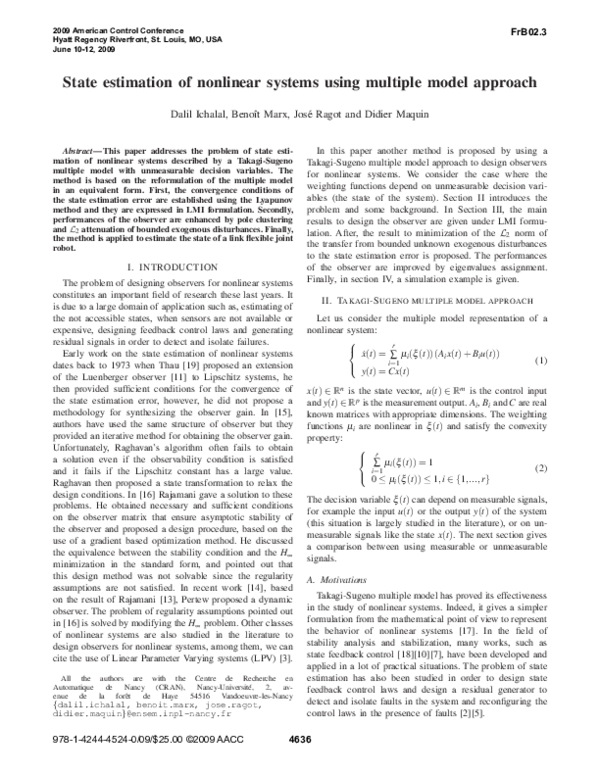 Pdf State Estimation Of Nonlinear Systems Using Multiple Model Approach José Ragot