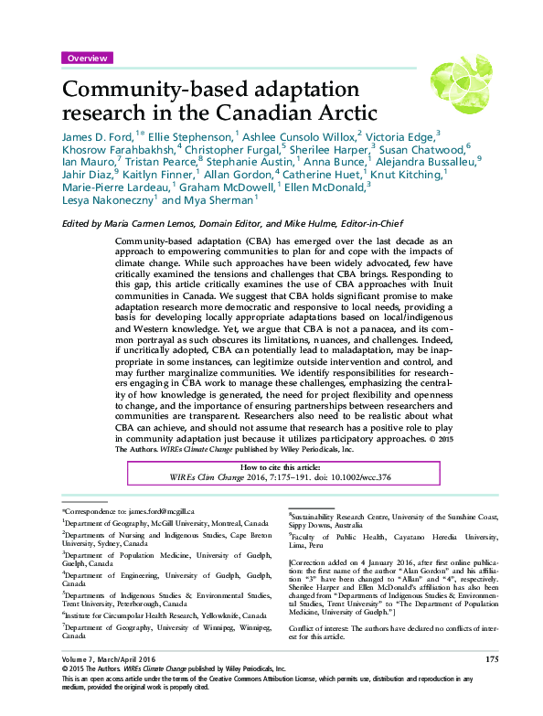 (PDF) Community-based adaptation research in the Canadian Arctic