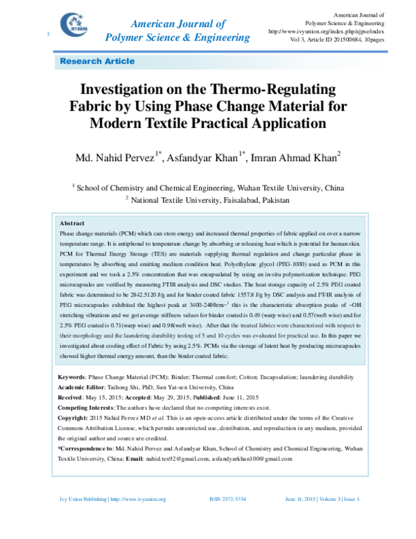 (PDF) Investigation on the Thermo-Regulating Fabric by Using Phase ...