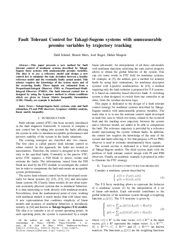 (PDF) Fault tolerant control for Takagi-Sugeno systems with unmeasurable premise variables by ...