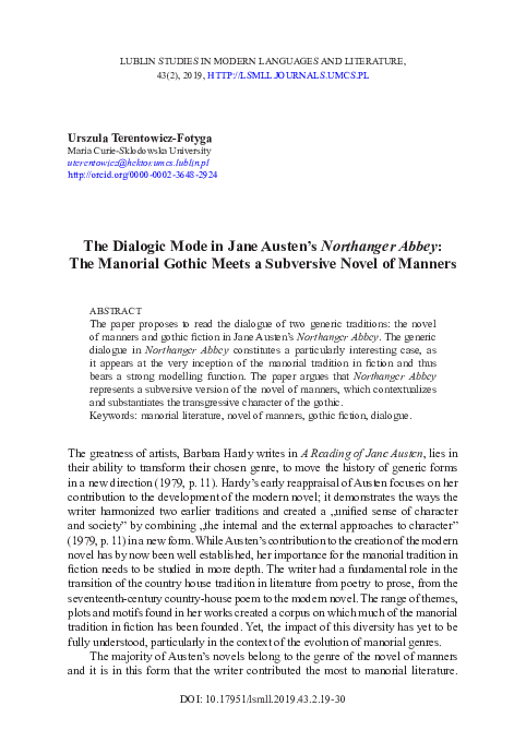 (PDF) The Dialogic Mode in Jane Austen’s ”Northanger Abbey”: The ...