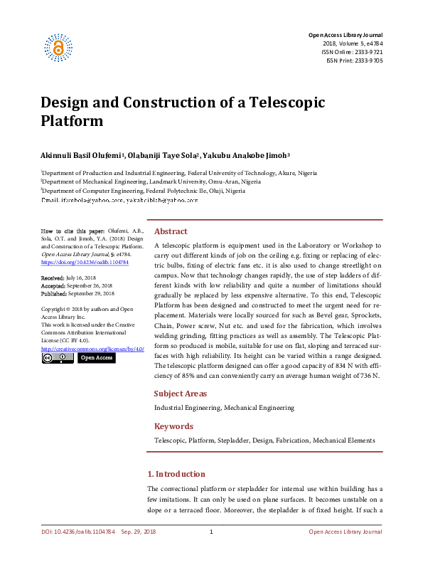 (PDF) Design and Construction of a Telescopic Platform