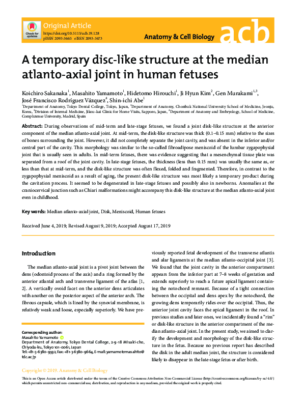 (PDF) A temporary disc-like structure at the median atlanto-axial joint ...