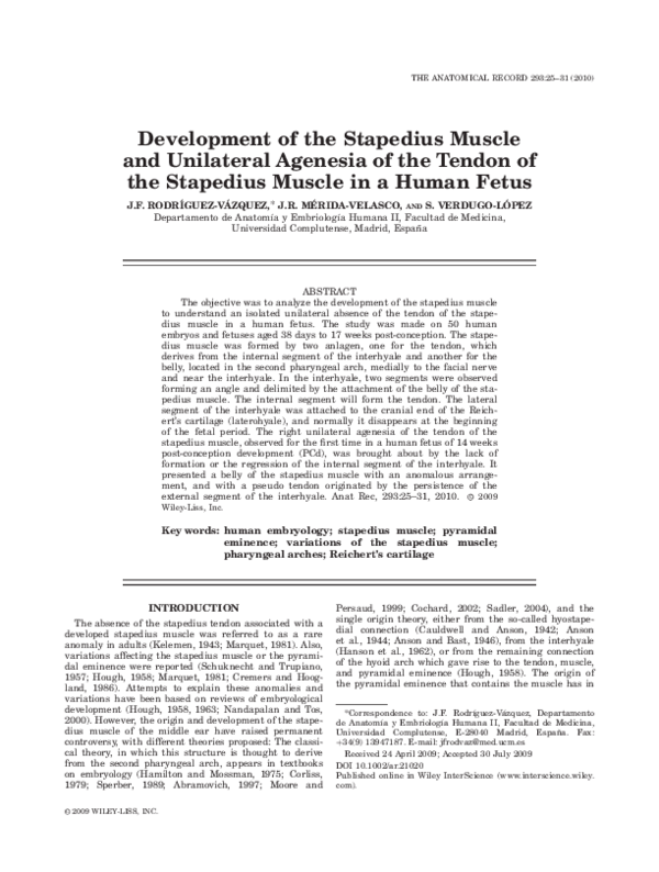 (PDF) Development of the Stapedius Muscle and Unilateral Agenesia of ...