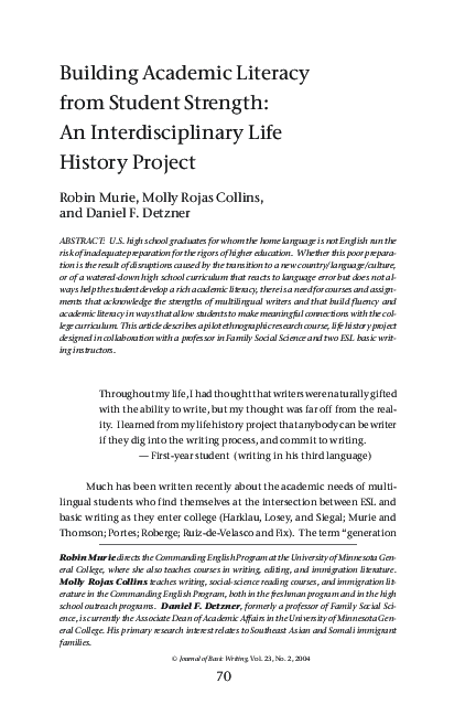 (PDF) Building Academic Literacy from Student Strength: An ...