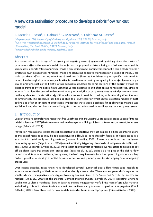 (PDF) A new data assimilation procedure to develop a debris flow run-out model