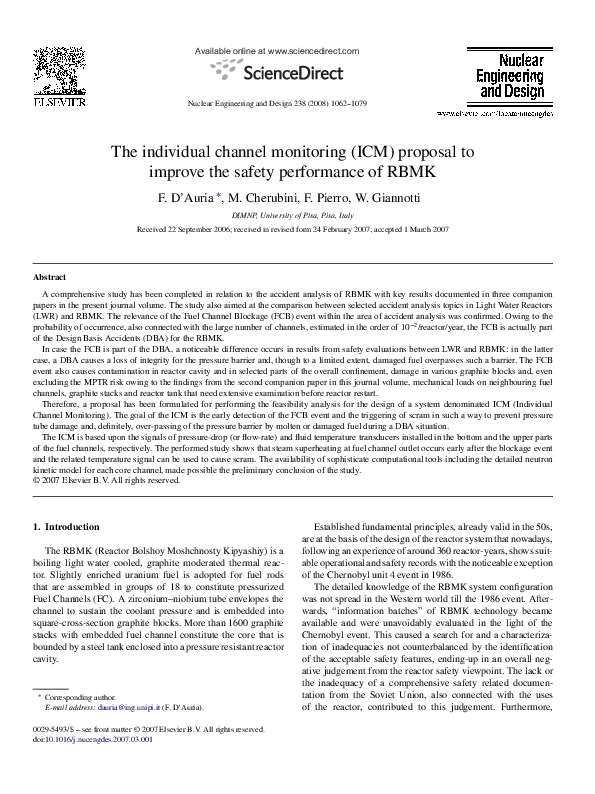 (PDF) The individual channel monitoring (ICM) proposal to improve the safety performance of RBMK