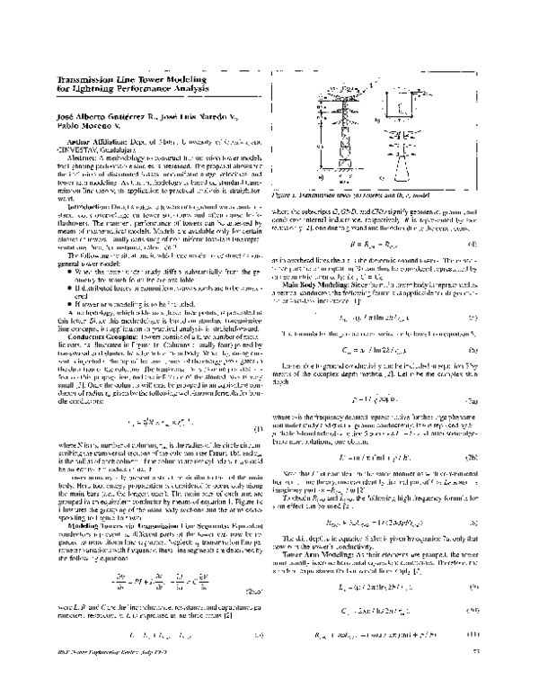 (PDF) Transmission line tower modeling for lightning performance analysis