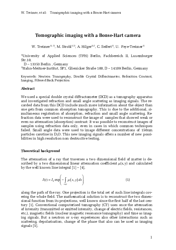 (PDF) Tomographic imaging with a Bonse-Hart camera