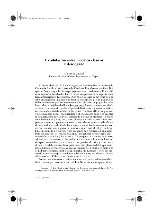 (PDF) La adulación entre modelos clásicos y desengaño