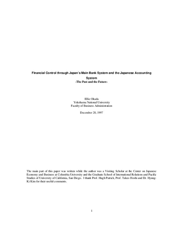 (PDF) Financial Control through Japan's Main Bank System and the ...