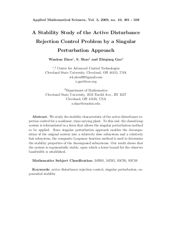 (PDF) A stability study of the active disturbance rejection control ...