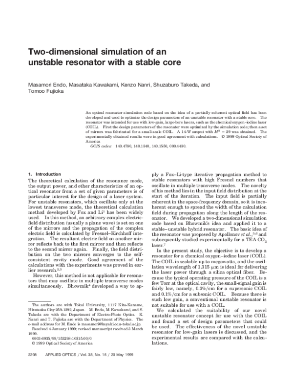 (PDF) Two-Dimensional Simulation of an Unstable Resonator with a Stable Core
