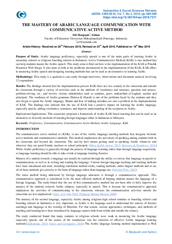 (PDF) The Mastery of Arabic Language Communication with Communicative ...