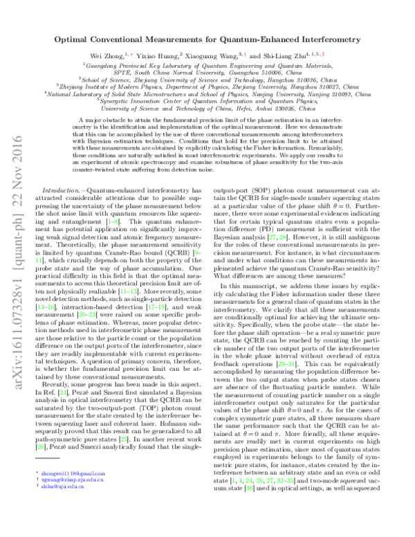 (PDF) Optimal conventional measurements for quantum-enhanced interferometry