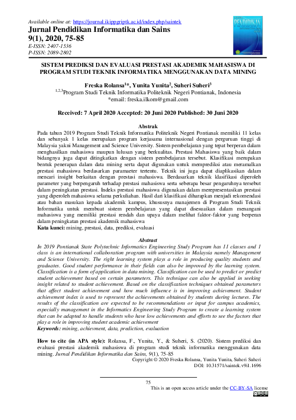 (PDF) Sistem prediksi dan evaluasi prestasi akademik mahasiswa di ...