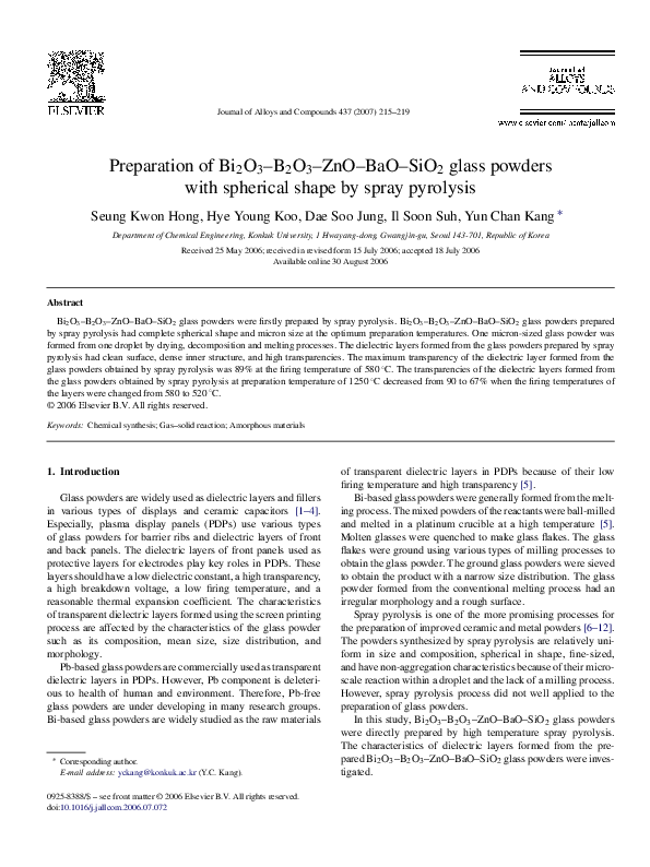 (PDF) Preparation of Bi2O3–B2O3–ZnO–BaO–SiO2 glass powders with ...