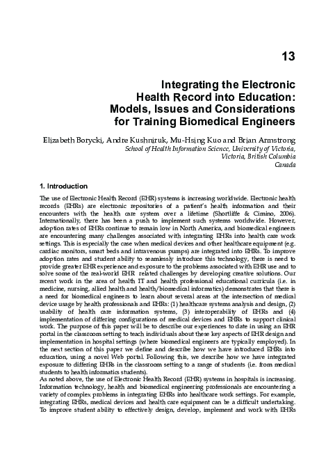 (PDF) Integrating the Electronic Health Record into Education: Models, Issues and Considerations ...