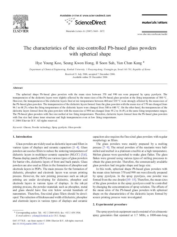 (PDF) The characteristics of the size-controlled Pb-based glass powders ...