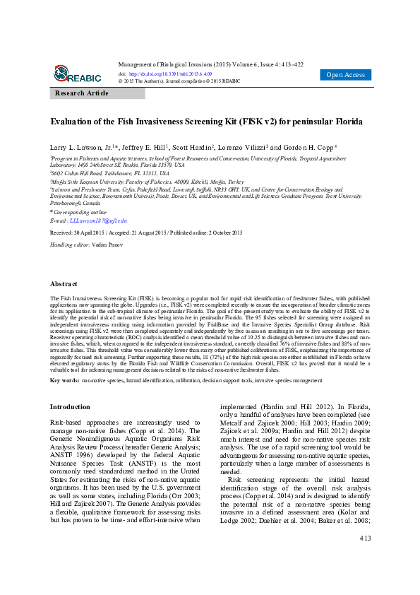 (PDF) Evaluation of the Fish Invasiveness Screening Kit (FISK v2) for ...