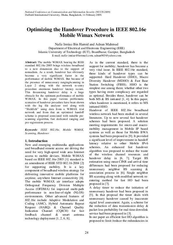 (PDF) Optimizing the Handover Procedure in IEEE 802.16e Mobile Wimax Network