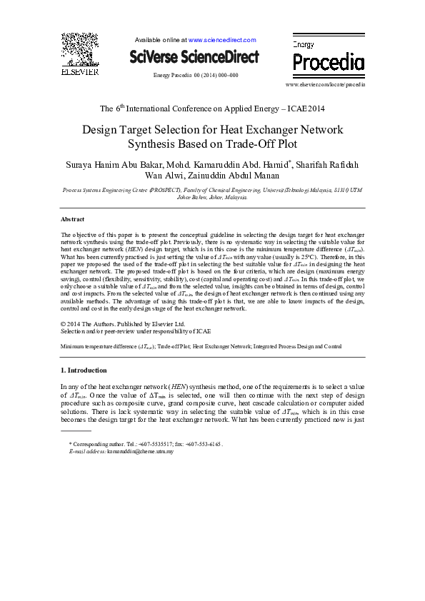 (PDF) Design Target Selection for Heat Exchanger Network Synthesis Based on Trade-off Plot