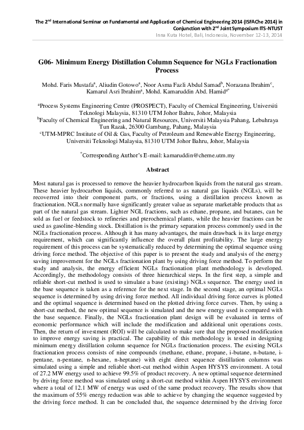 (PDF) Minimum Energy Distillation Column Sequence for NGLs ...